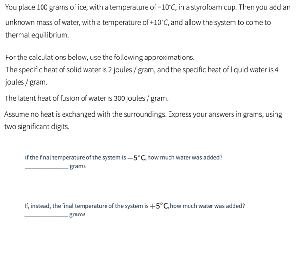 Solved You place 100 grams of ice, with a temperature of | Chegg.com