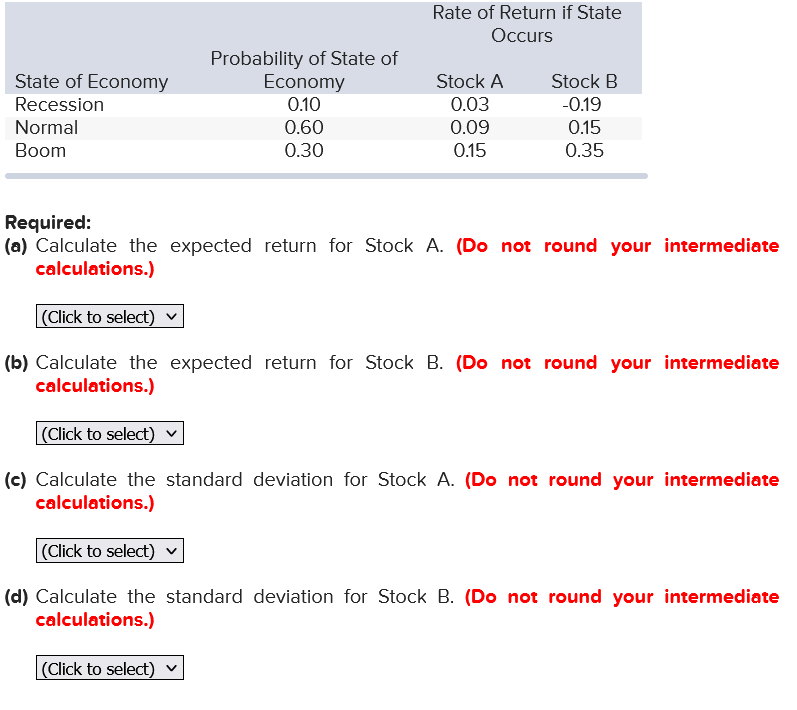 Solved Required: (a) Calculate the expected return for Stock | Chegg.com