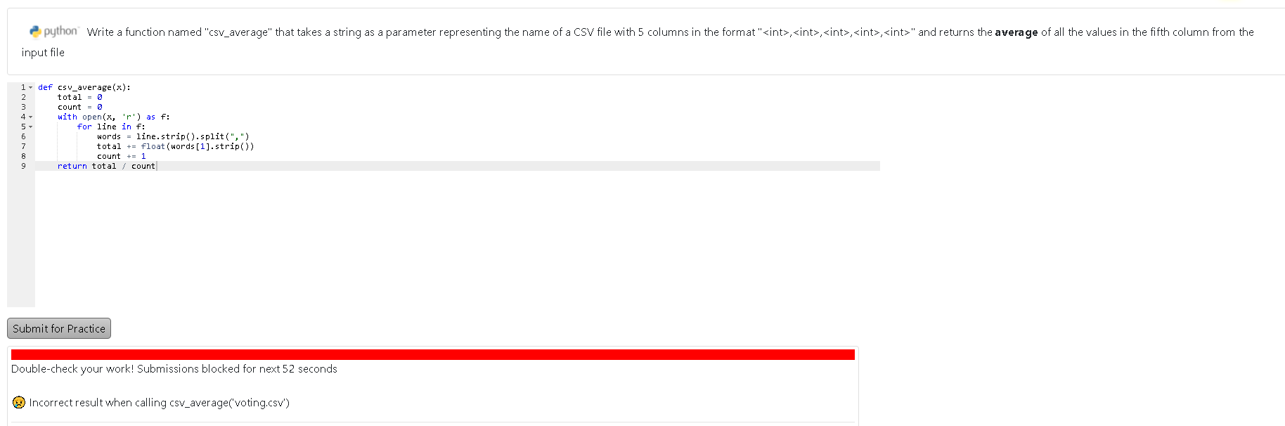 Solved In python, Write a function named "csv_average" that | Chegg.com