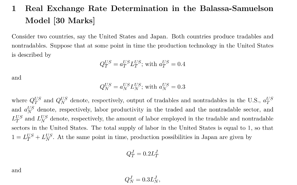 Solved 1 Real Exchange Rate Determination in the | Chegg.com