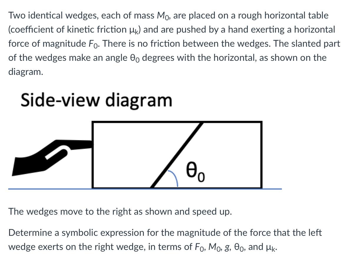 Solved Two identical wedges, each of mass Mo, are placed on | Chegg.com