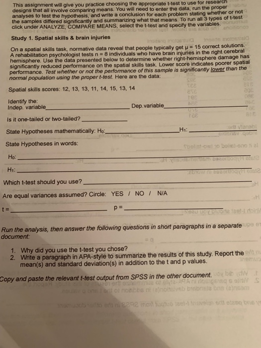 Solved This assignment will give you practice choosing the | Chegg.com