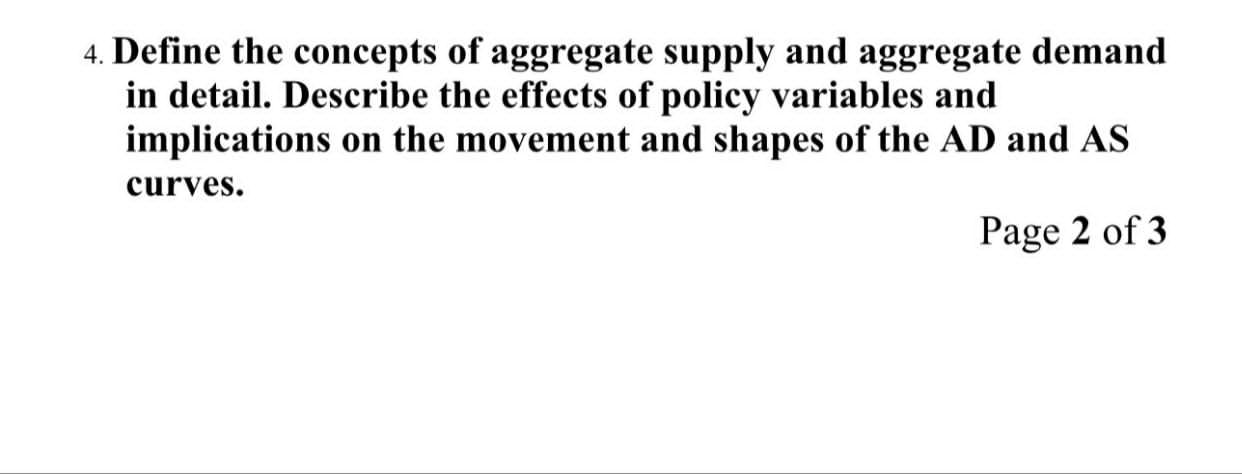 Solved 4. Define the concepts of aggregate supply and | Chegg.com