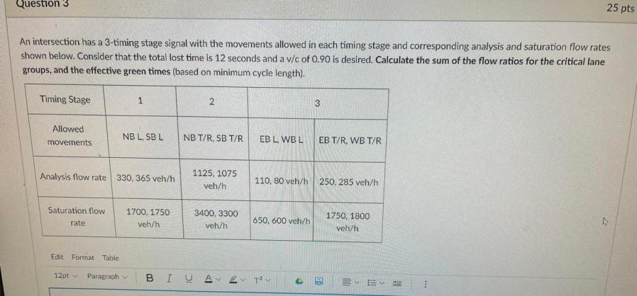 Solved An intersection has a 3-timing stage signal with the | Chegg.com