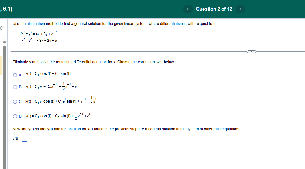 Solved Use the elimination method to find a general solution | Chegg.com