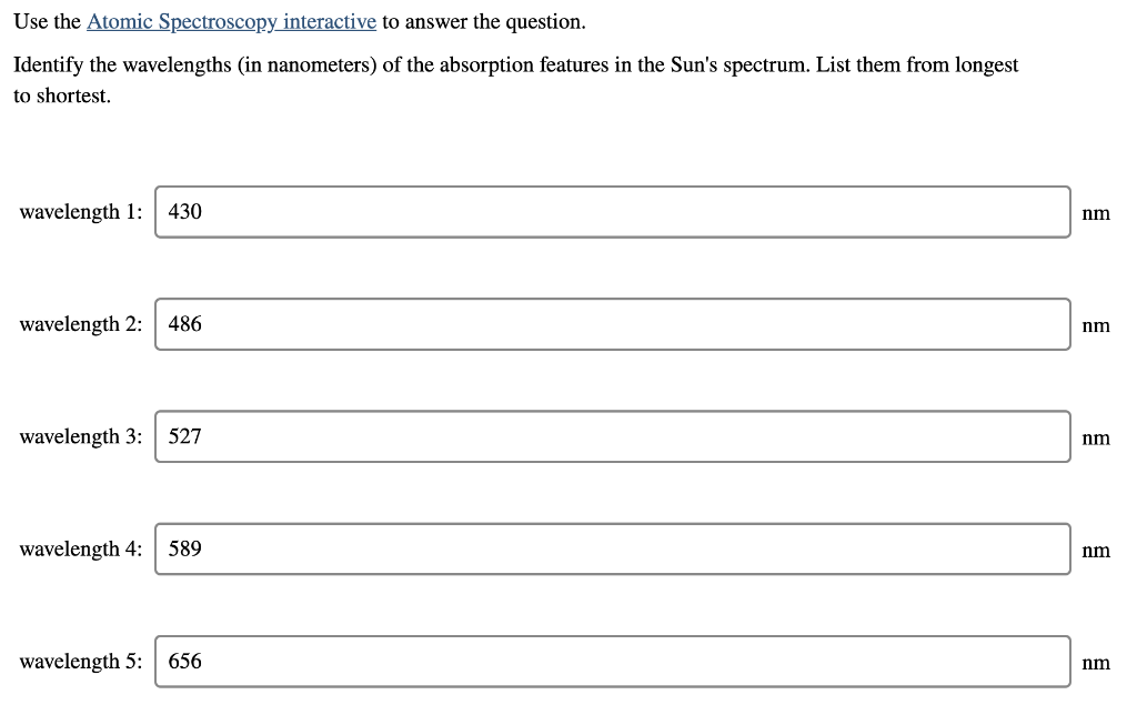 Solved Use the Atomic Spectroscopy interactive to answer the | Chegg.com