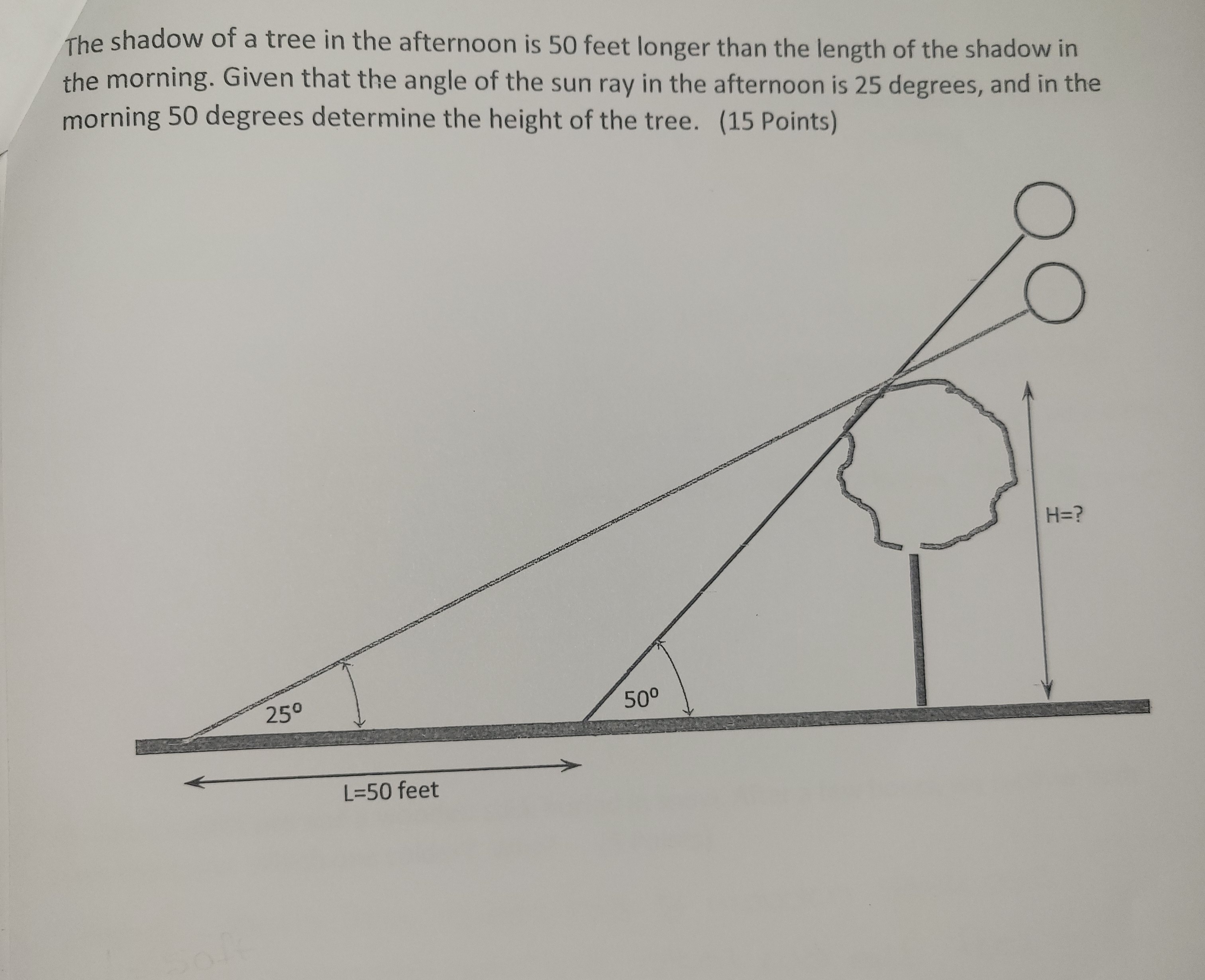 Solved The shadow of a tree in the afternoon is 50 feet | Chegg.com