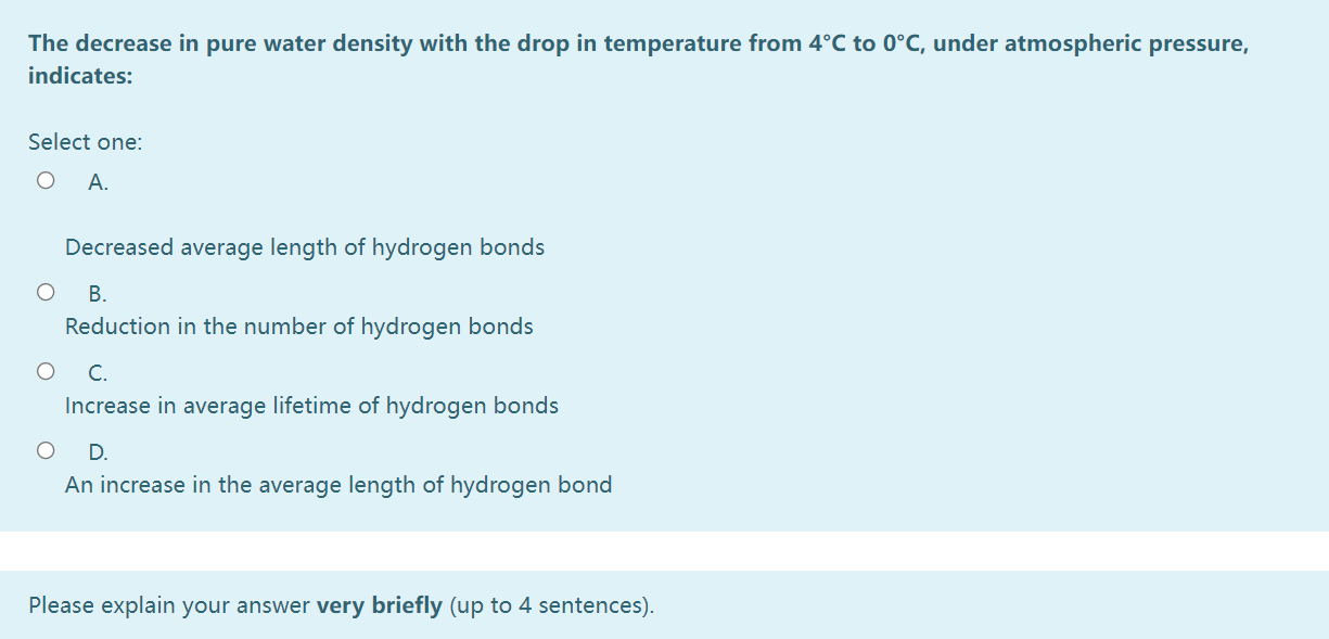 Solved The decrease in pure water density with the drop in | Chegg.com