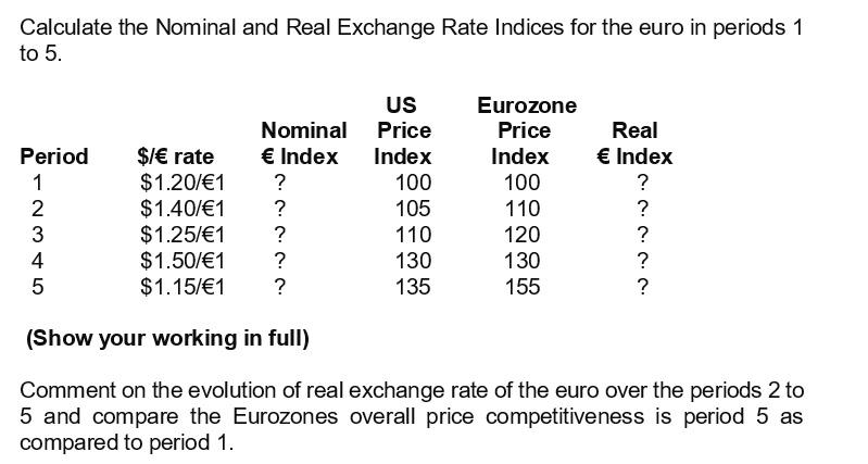 Solved Calculate the Nominal and Real Exchange Rate Indices | Chegg.com