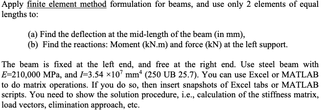 Solved Apply finite element method formulation for beams, | Chegg.com
