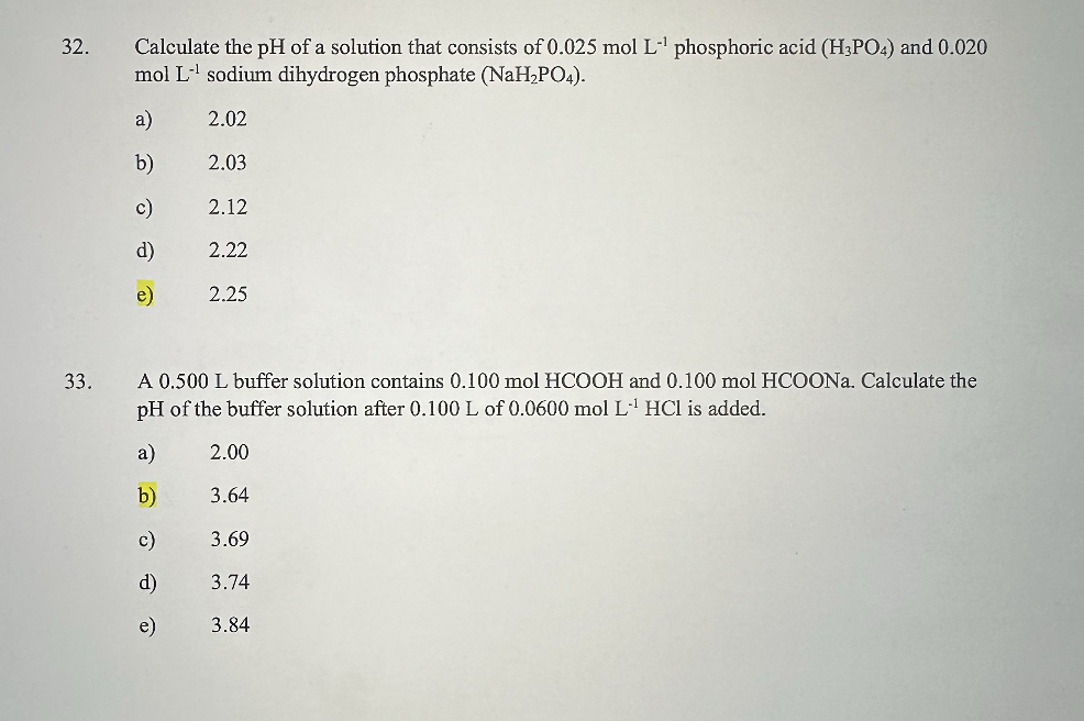Solved 32. Calculate the pH of a solution that consists of | Chegg.com