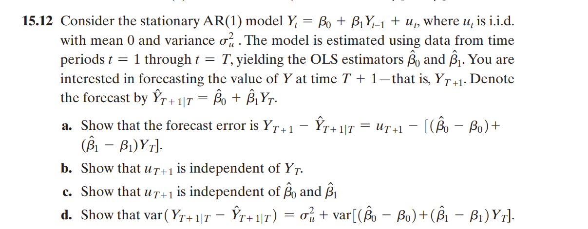 15.12 Consider the stationary AR(1) model Y₂ = ß + | Chegg.com