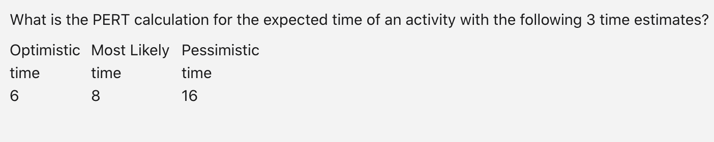 Solved What is the PERT calculation for the expected time of | Chegg.com