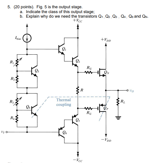 Solved 5. ( 20 points). Fig. 5 is the output stage. a. | Chegg.com