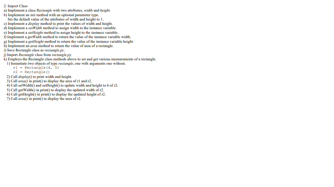 Solved 2 Import Class A Implement A Class Rectangle With