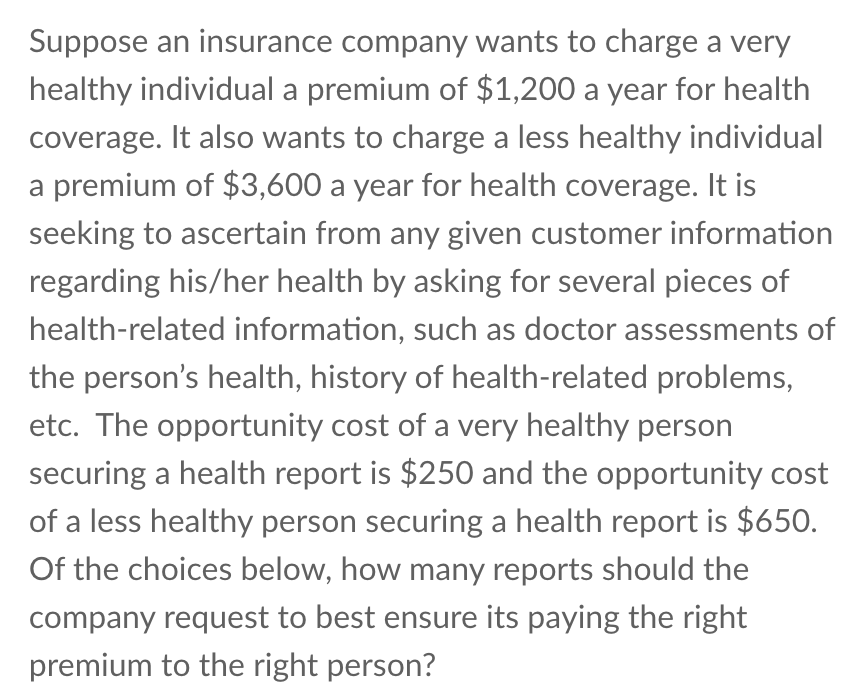 Solved Suppose an insurance company wants to charge a very | Chegg.com