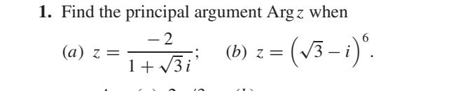 Solved 1. Find the principal argument Argz when (a) | Chegg.com