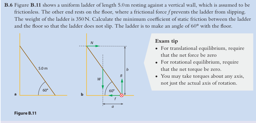Solved B.6 Figure B.11 shows a uniform ladder of length 5.0m | Chegg.com