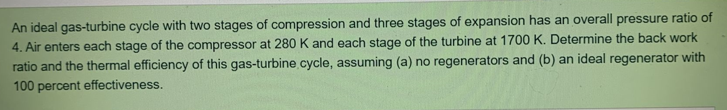 Solved An ideal gas-turbine cycle with two stages of | Chegg.com