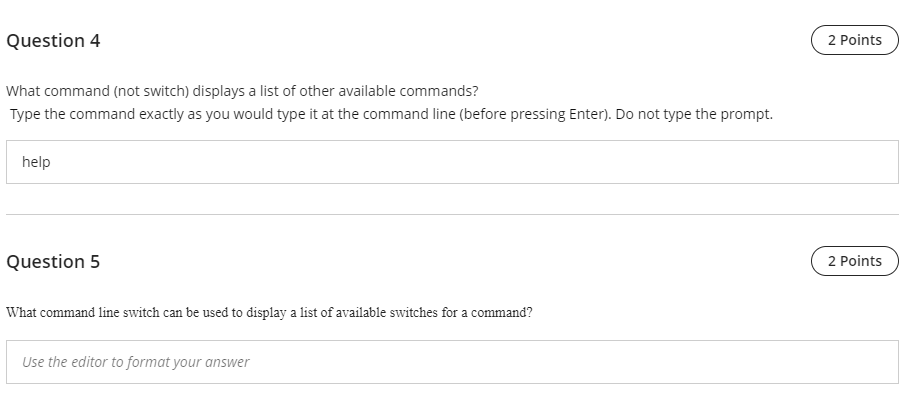 Solved What Command Not Switch Displays A List Of Other