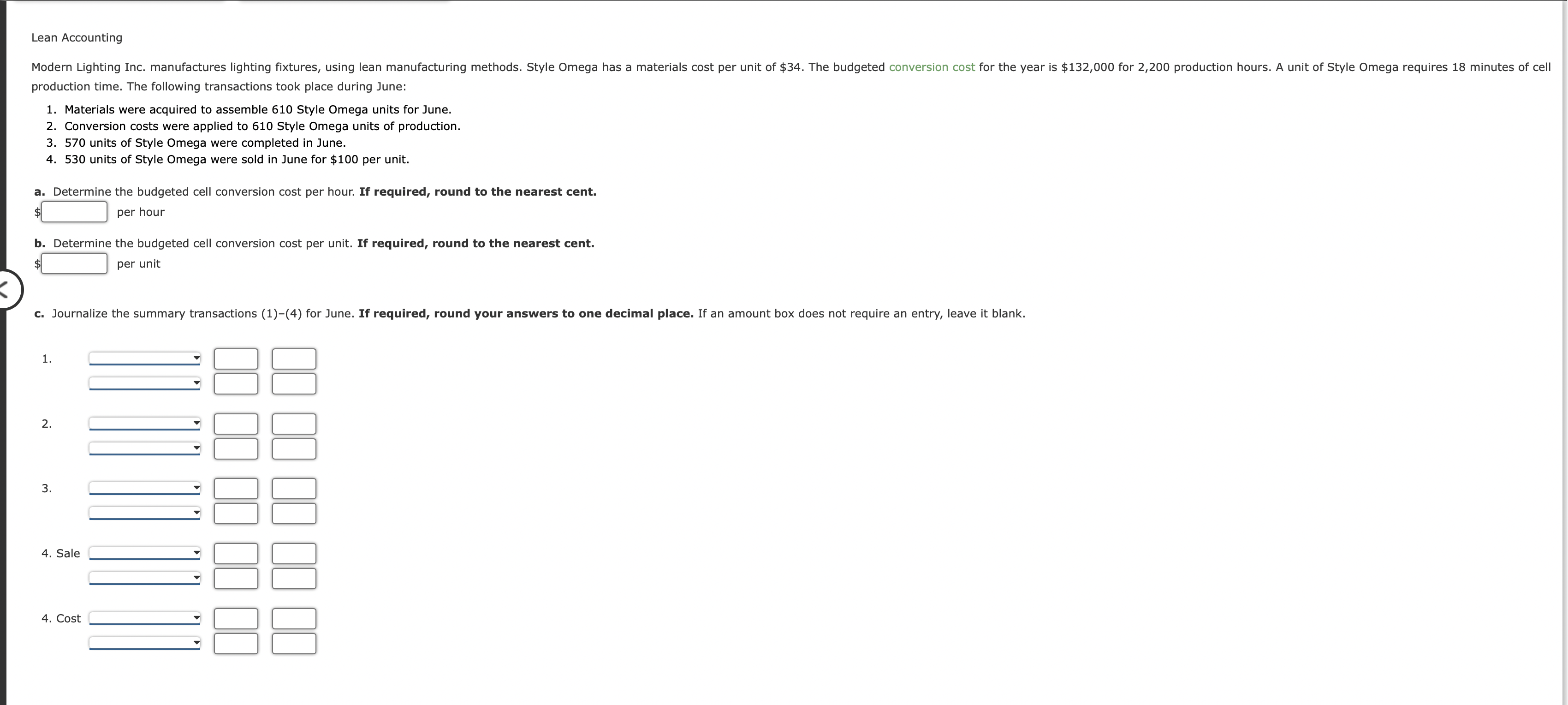 Solved Lean Accounting production time. The following | Chegg.com