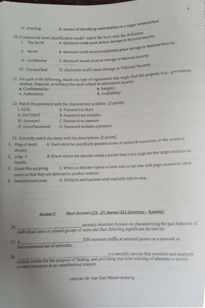 Solved IV. attacking D. process of identifying | Chegg.com