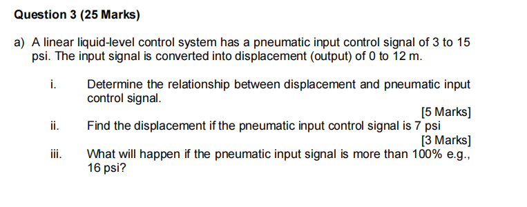 Solved Question 3 (25 Marks) a) A linear liquid-level | Chegg.com