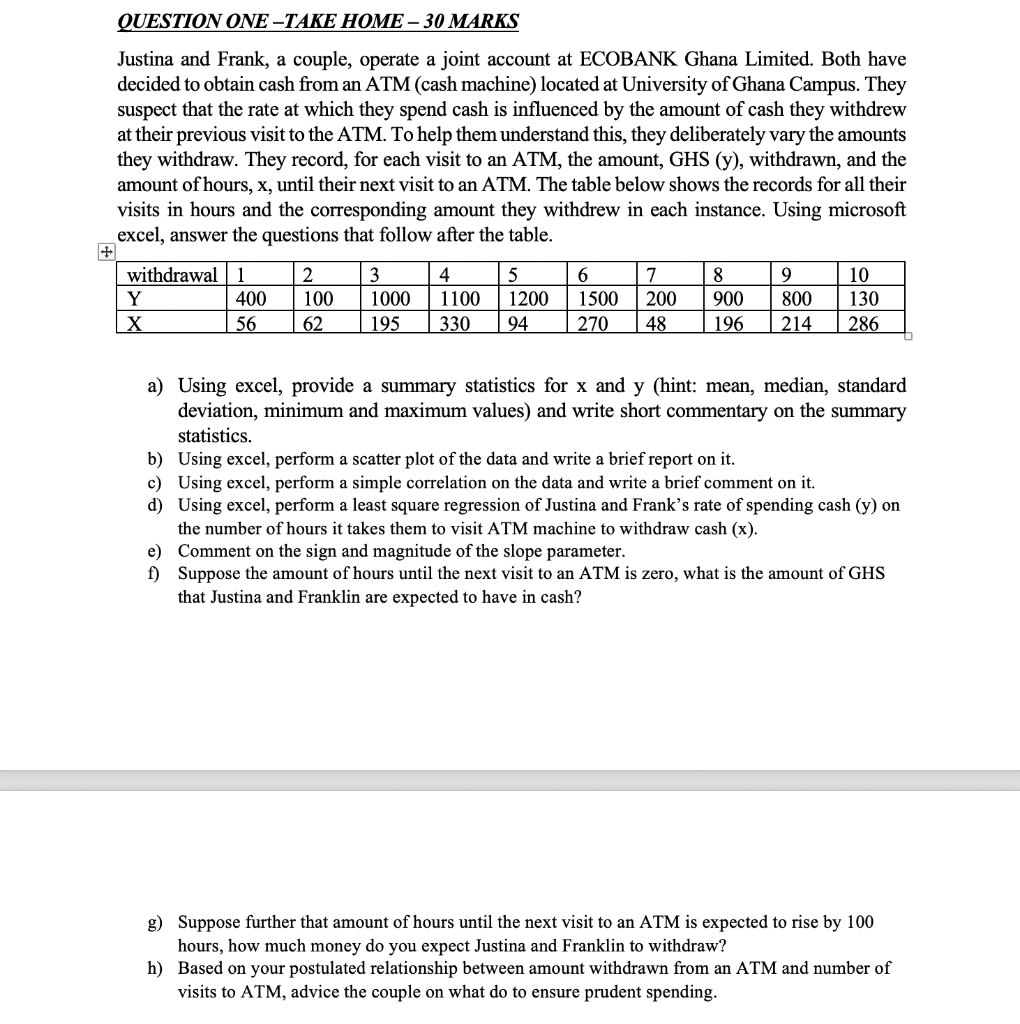 Solved QUESTION ONE-TAKE HOME - 30 MARKS Justina and Frank, | Chegg.com