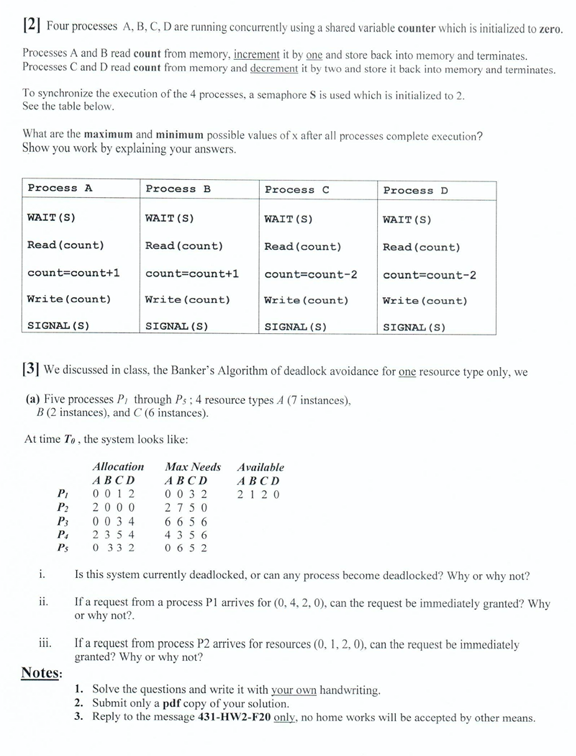 Solved [2] Four processes A, B, C, D are running | Chegg.com