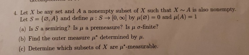 Solved UCLUIPODIUULU 4. Let X be any set and A a nonempty | Chegg.com