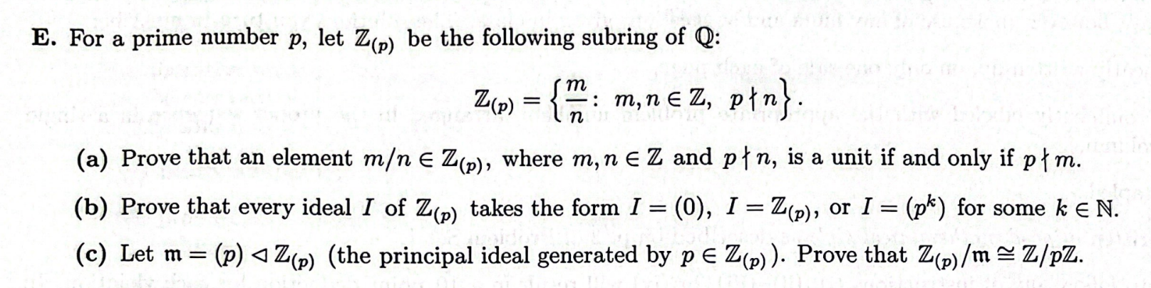Solved E. For a prime number p, let Z(p) be the following | Chegg.com