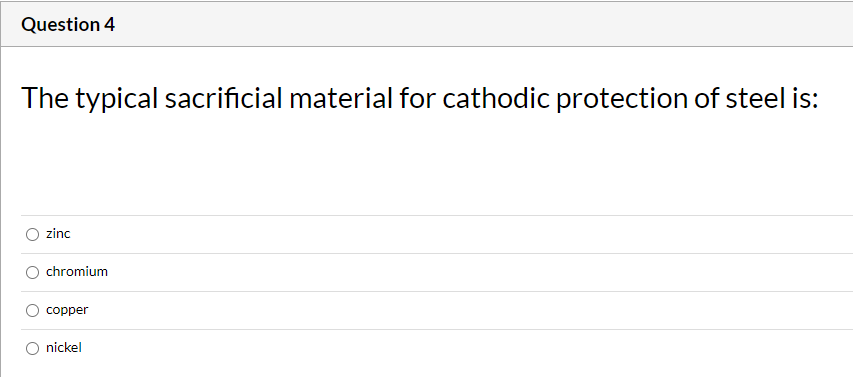Solved Question 4 The typical sacrificial material for | Chegg.com