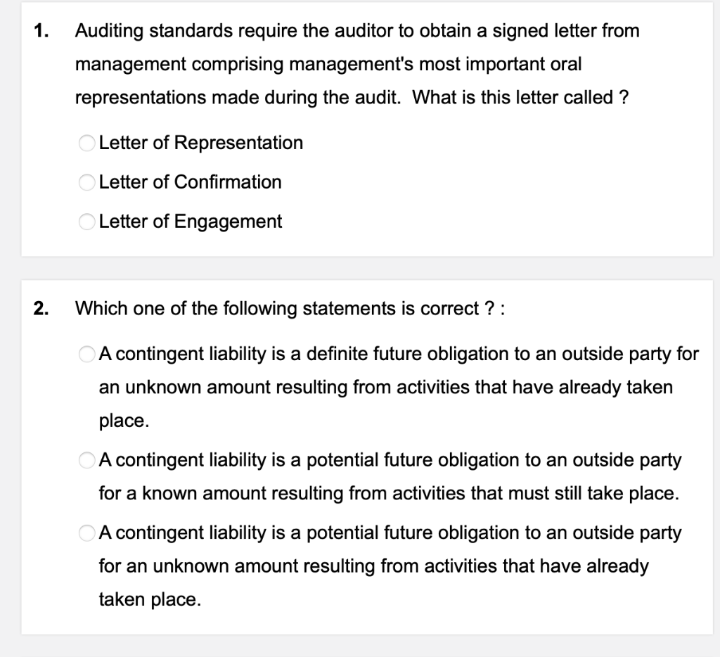 Solved 1. Auditing standards require the auditor to obtain a | Chegg.com