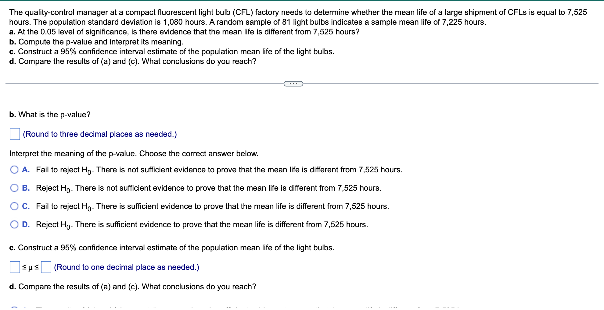 Solved The quality-control manager at a compact fluorescent | Chegg.com