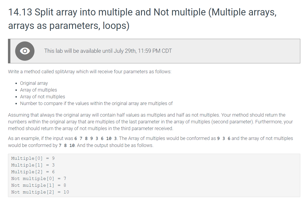 Solved 14.13 Split array into multiple and Not multiple | Chegg.com