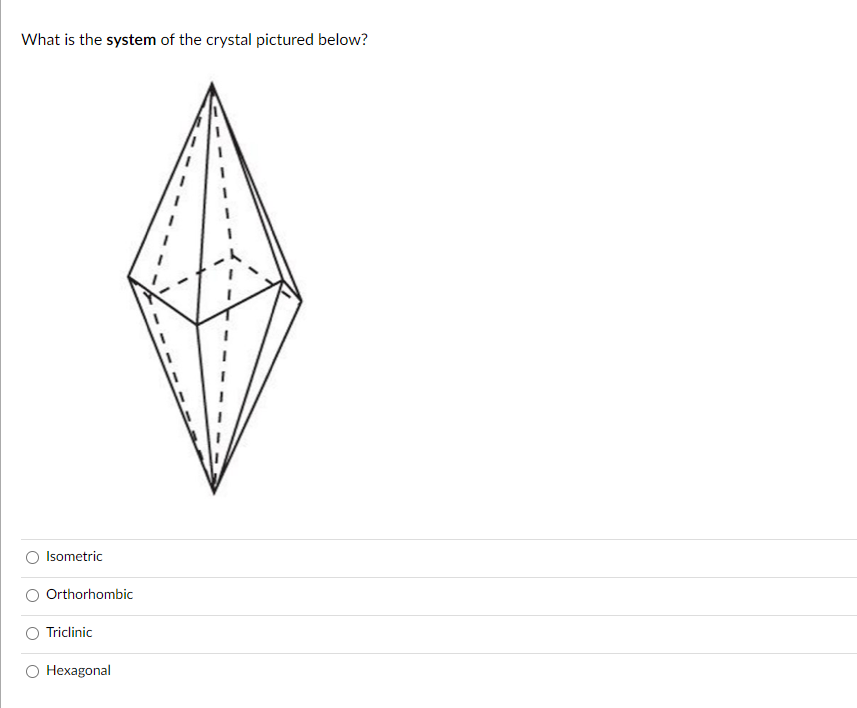 Solved What is the system of the crystal pictured below? | Chegg.com