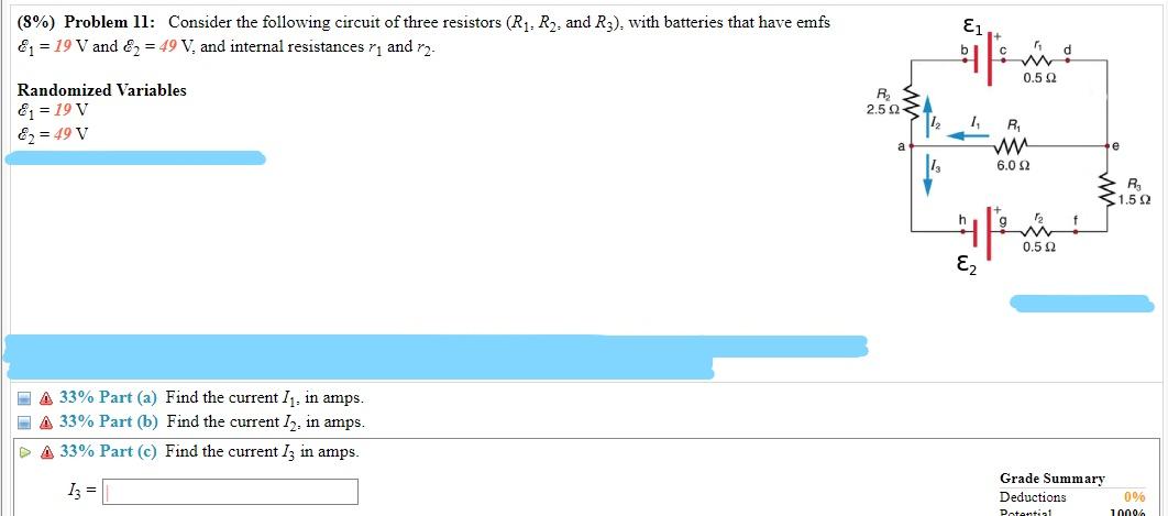 Solved (8\%) Problem 11: Consider the following circuit of | Chegg.com