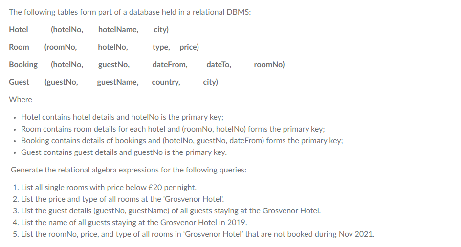 Solved The following tables form part of a database held in | Chegg.com