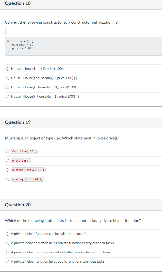 Solved Convert The Following Constructor To A Constructor 
