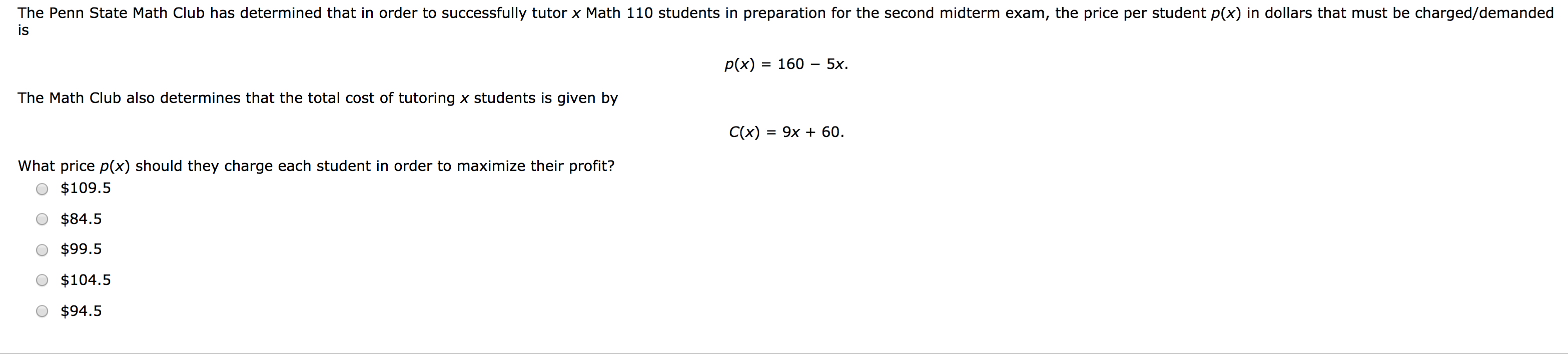 Solved The Penn State Math Club has determined that in order | Chegg.com