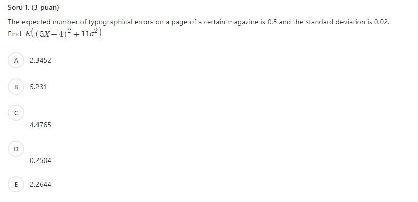 Solved Soru 1. (3 puan) The expected number of typographical | Chegg.com