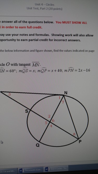 Solved n Protected View. Enable Editing Unit 4 -Circles Unit | Chegg.com