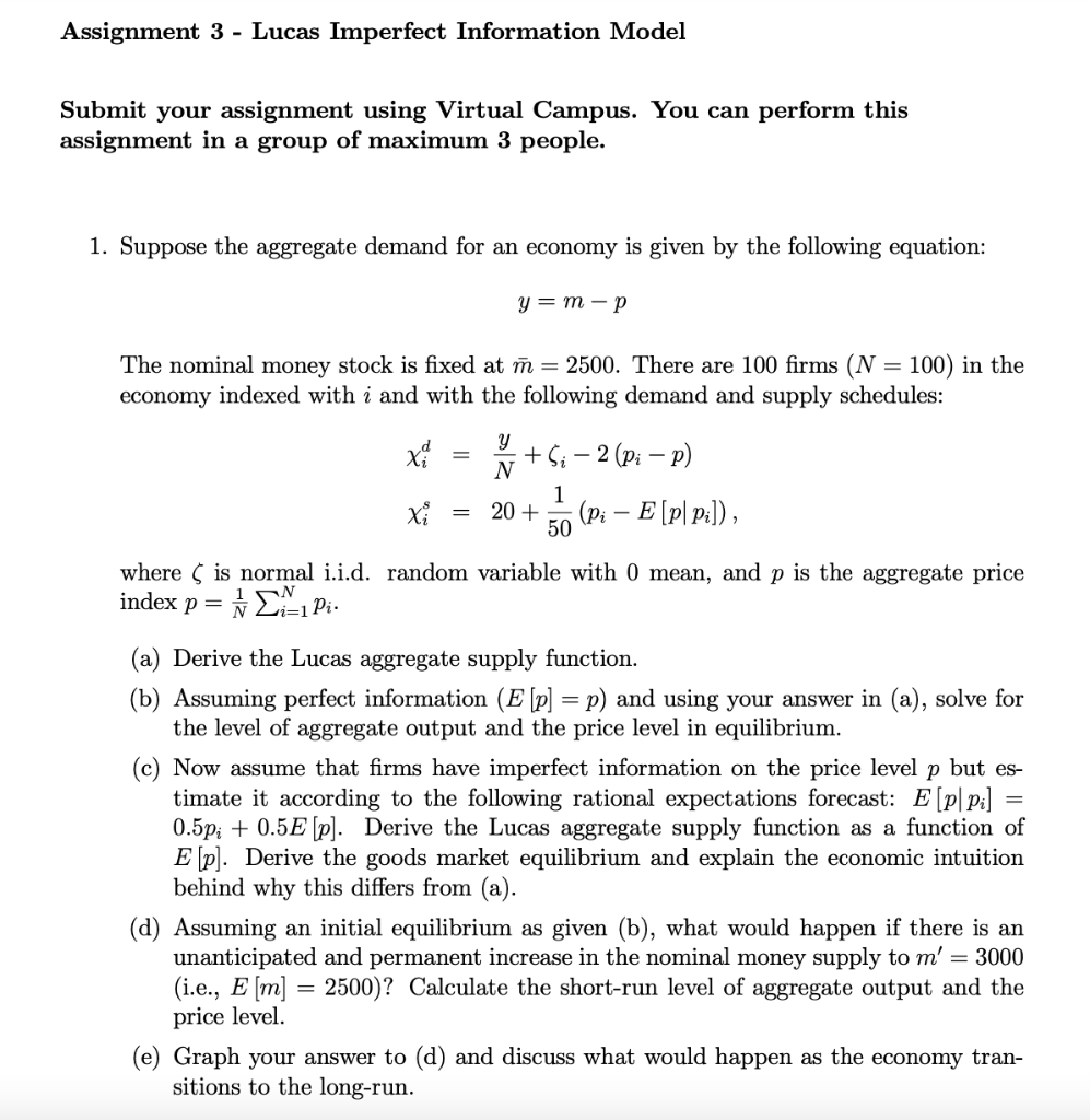 Solved Assignment 3 - Lucas Imperfect Information Model | Chegg.com