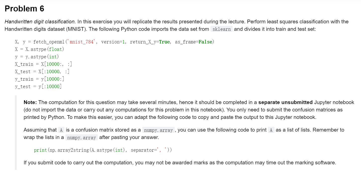 Solved Problem 6 Handwritten digit classification. In this | Chegg.com