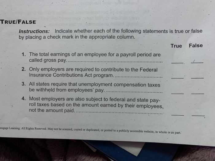Solved TRUE/FALSE Instructions: Indicate whether each of the | Chegg.com