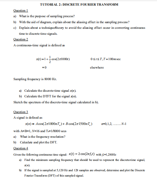 Solved TUTORIAL 2: DISCRETE FOURIER TRANSFORM Question 1 a) | Chegg.com