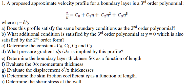 Solved 1. A proposed approximate velocity profile for a | Chegg.com