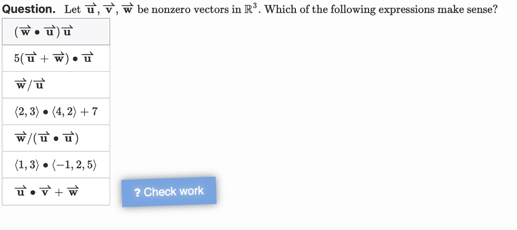 Solved Question. Let u, V, w be nonzero vectors in R3. Which | Chegg.com