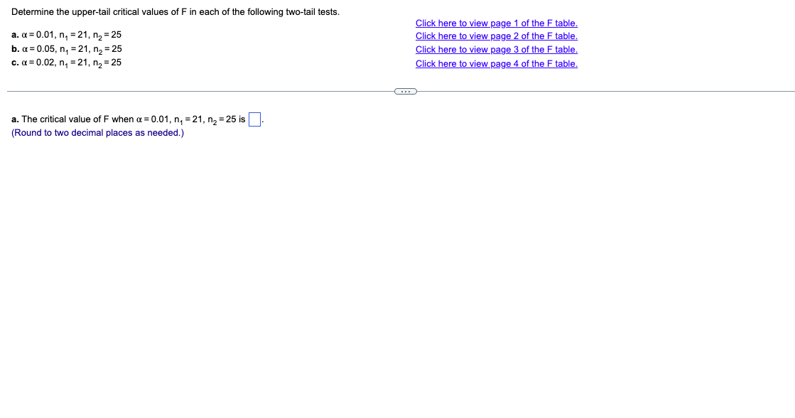 Solved Determine the upper-tail critical values of F in each | Chegg.com