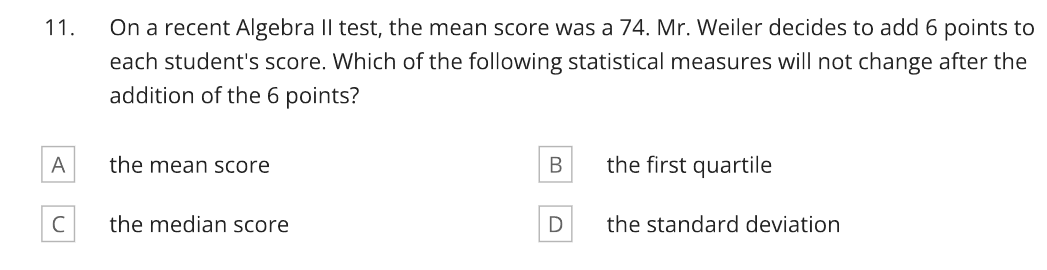 Solved 1. On a recent Algebra II test, the mean score was a | Chegg.com